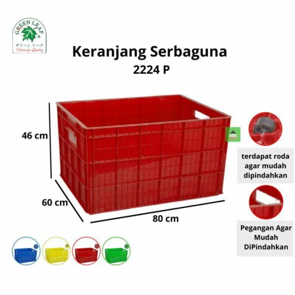 BOX CONTAINER PLASTIK INDUSTRI 140 LITER GL 2224 P + RODA | UKURAN 80 x ...